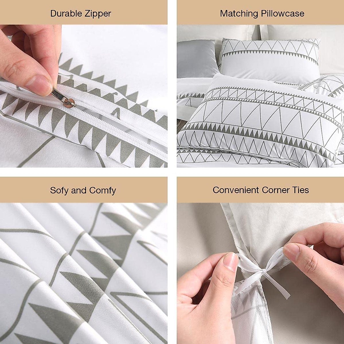 Tokokimo Duvet Cover Set King Size, 3 Pc White Soft Boho Aztec Bohemian Bedding Duvet Cover Sets with Zipper Closure Corner Ties