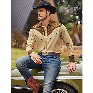 COOFANDY Mens Embroidered Cotton Floral Shirts Fashion Long Sleeve Casual Shirt