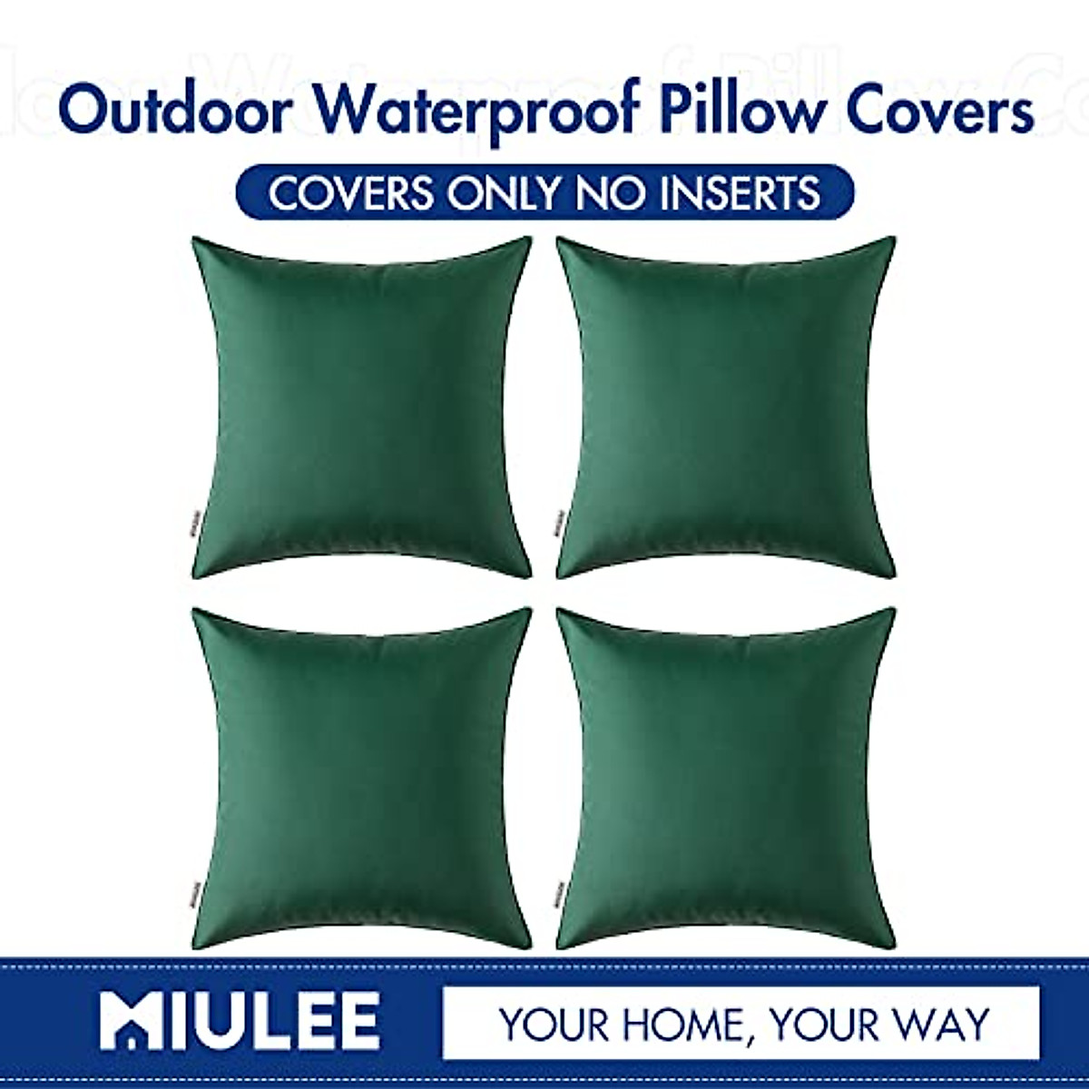 MIULEE Pack of 4 Decorative Outdoor Pillow Covers Square Cushion Cases PU Coating Waterproof Throw Pillowcase Shell for Living Room Couch Sofa Garden Tent Park 18x18 Inch Army Green