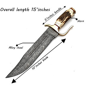 PAL 2000 KNIVES HUN-9192 Handmade Damascus Steel 15 Inches Hunting Knife With Sheath