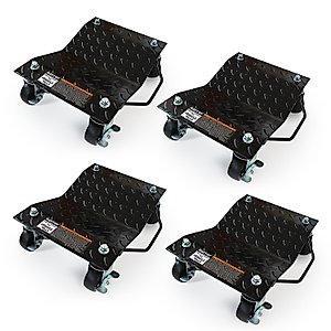 WayTov 50855 16" x 12" Solid Steel 4 Piece Car Dolly with 3" Swivel Wheels, 6,000 lb. Rating