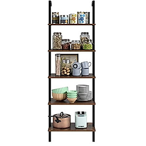 TJLSS Industry Ladder Shelving Unit 5 Tier Display Stand Book Shelf Wall Rack Storage Wood & Metal Frame