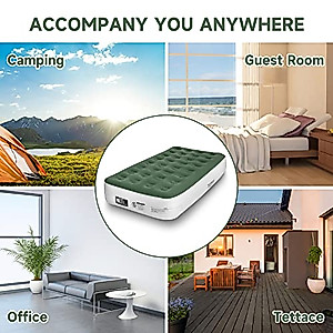 Zearna Twin Air Mattress with Built in Pump 13 Inch Inflatable Mattress for Tent Camping, Home Guest Bed - Adjustable Blow Up Mattress - Easy to Inflate (Twin Size) 75L x 39W x 13T