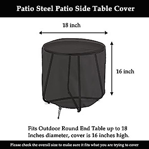 Patio Steel Patio Side Table Cover Weather Resistant Heavy Duty Small Outdoor Round End Table Covers, 18" D X 16" H, Black