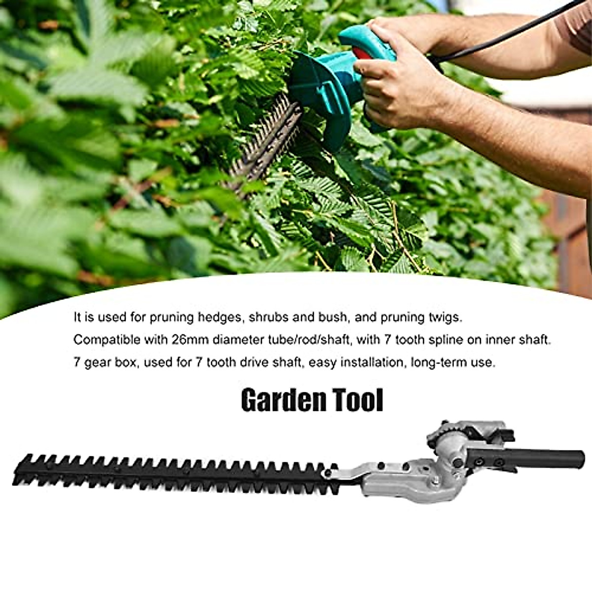 LZKW Hedge Trimmer Attachment, Good Compatibility Easy to Install Hedge Trimmer Working Head for Garden for Bush for Home for Shrubs(26mm 7 Teeth)