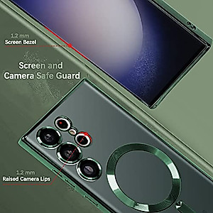 ZIYE Magnetic Clear Case for Samsung Galaxy S23 Ultra 5G with Camera Lens Protector, Compatible with MagSafe, electroplated Slim Shockproof Phone Protective Cover for Women & Men-Green