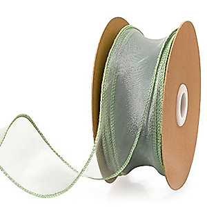 1.5 Inch Sheer Organza Ribbon Seagrass Green Wavy Knot Wired Ribbon 25 Yards for Gift Wrapping, Bouquet Wrapping,Craft，Christmas-Birthday-Wedding-Party Decoration (1.5 inch, Seagrass Green)