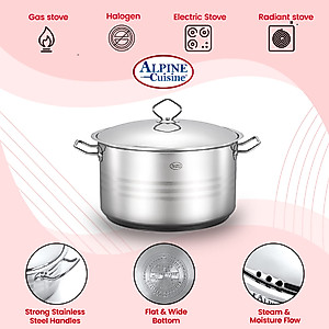 Alpine Cuisine Stainless Steel Pot with Lid 8 Quart - Stainless Steel Heavy Duty, Commercial Grade Healthy Cookware kitchen Dutch oven, Dishwasher Safe