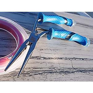 Cuda 9-Inch Pistol Grip Needle Nose Fishing Pliers with Integrated Crimper and Titanium, Fluorocarbon and Mono Cutters, Blue, (18096)