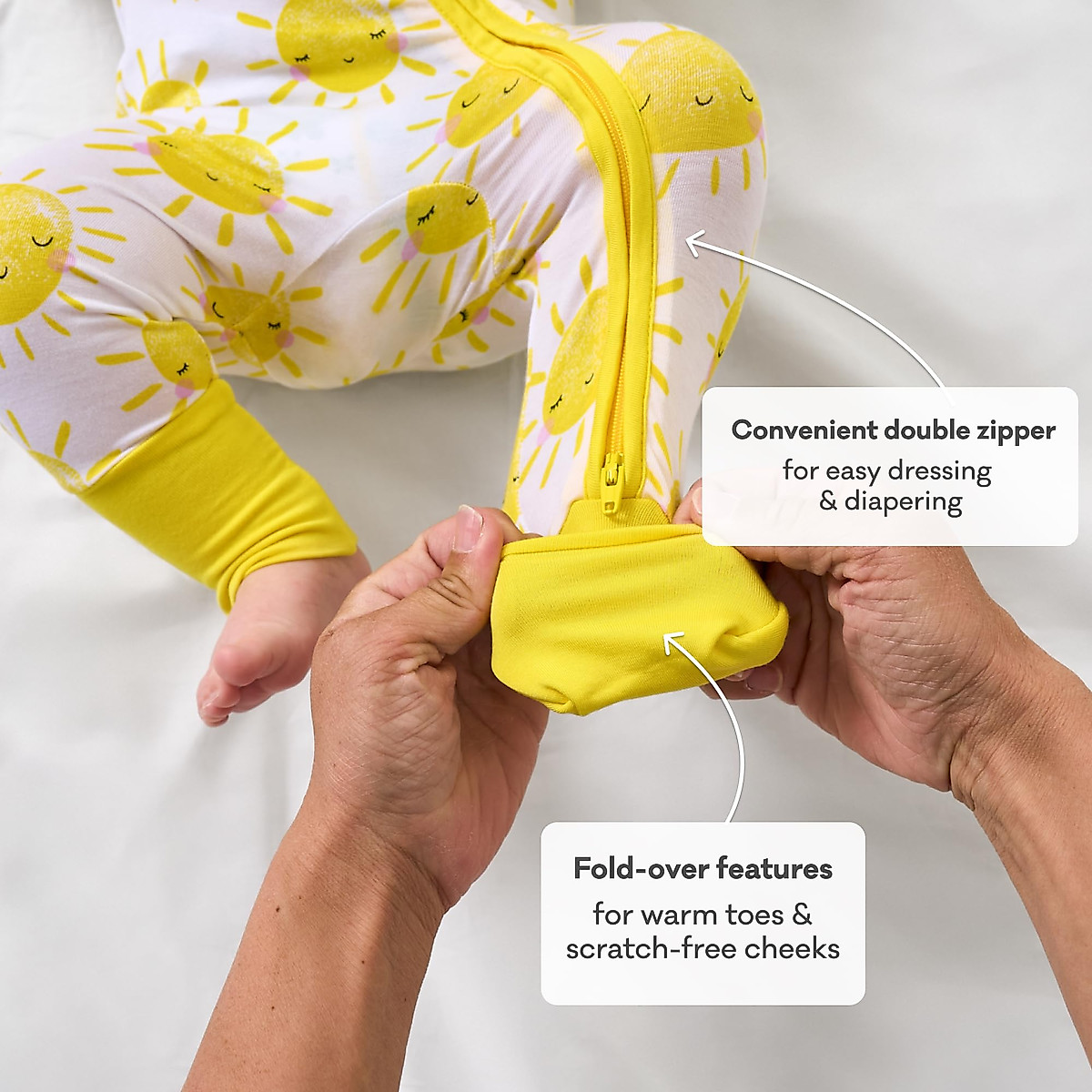 Little Sleepies Baby Pajama Unisex, Bamboo Viscose Zippy PJs, Sunshine, 3-6M