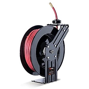 ReelWorks Air Hose Reel 3/8" Inch x 50' Foot SBR Rubber Hose Max 300PSI Commercial Steel Construction