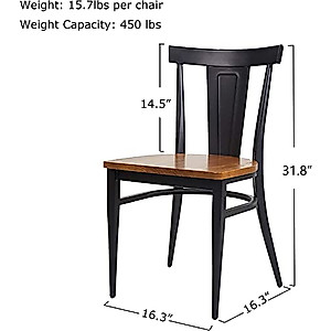 LUCKYERMORE Heavy Duty Dining Chairs Set of 2 with Wood Seat and Metal Frame Restaurant Chairs for Commercial and Residential Use, Fully Assembled, 450lb Weight Capacity