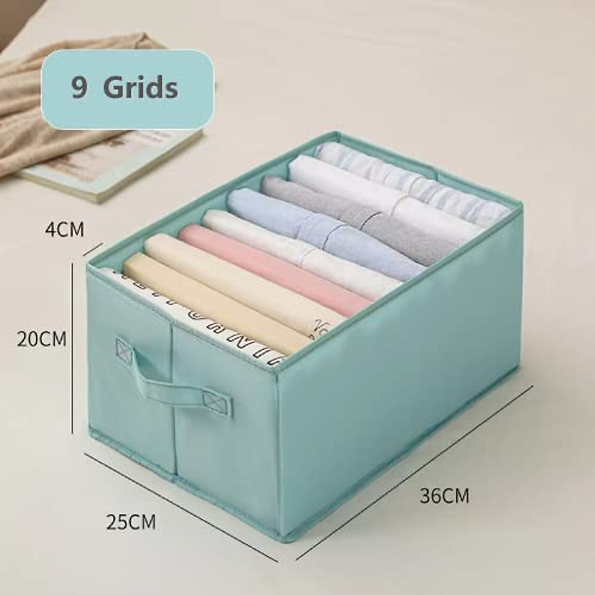 Wardrobe Clothes Organizer Foldable Jeans Drawer Organizer, Closet Organizers and Storage Box, Clothes Organizer for Folded Clothes, Jeans, Sweater, T-shirts (9 Grids, Blue，2Pack)