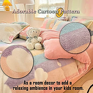 MorroMorn Twin Bedding Sets, Pink Rainbow Duvet Cover Set, Fluffy Comforter Covers Blanket Ultra Soft Kawaii Cute for Girls Kids Toddler Teen Women Twin/Twin XL Size