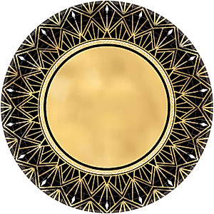 Glitz & Glam Metallic Round Paper Plates - 10 1/2" | Black & Gold | Pack of 12