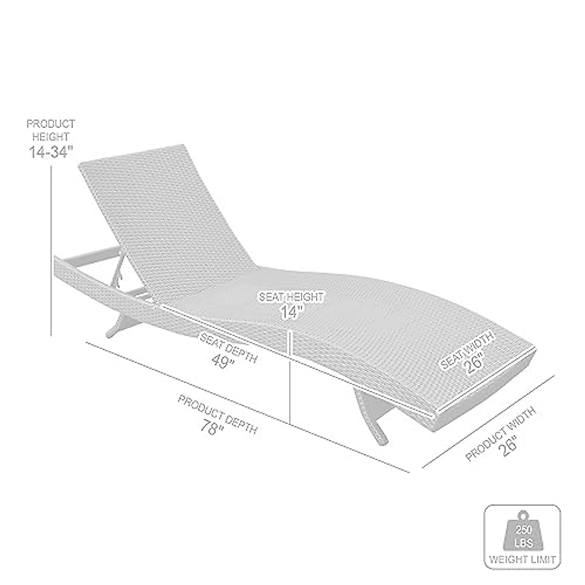 Armen Living Cabana Adjustable Wicker Chaise Lounge Chair