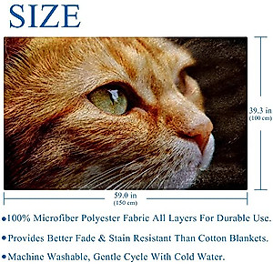 Plush Blanket Throw Blanket Warm Cozy Soft Microfiber Blankets, Animal Orange Cat