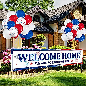 36 Pieces Welcome Home Banner Decoration Set, Large Fabric We Are So Proud of You Yard Sign with 35 Pieces Latex Balloons for Deployment Returning Party Supplies Military Army Homecoming (Star Style)