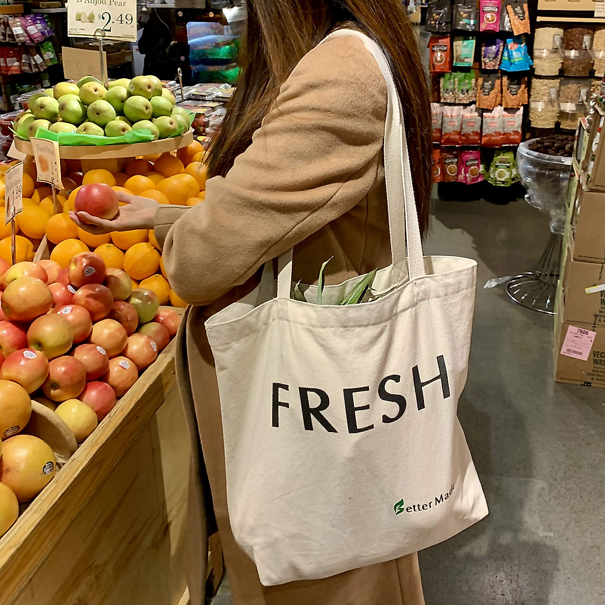 Organic Cotton Grocery Bag Value Bundle: Durable Washable Canvas Totes, Mesh Bags w/tare weight labels- 6pcs