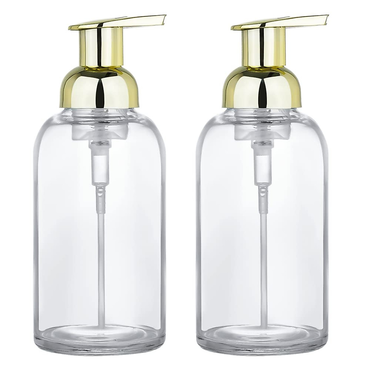2 Pcs Foaming Soap Dispenser, Thick Glass Jar Soap Dispenser with Gold Foaming Pump, 13 ounce Round Bottles Dispenser with Foaming Pump