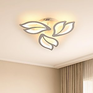 Goeco LED Ceiling Light, Acrylic Modern Ceiling Light, 3 Heads White Flower Flush Mount Ceiling Light Fixture 3000K Warm Light for Bedroom, Kitchen, Living Room, Dining Room