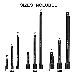 Mayouko 1/4",3/8",1/2" Drive Extension Bar Set, CR-V, 9 Pieces Socket Extension Bars for Narrow and Deep Areas