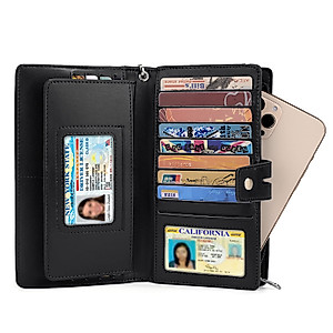 UTO RFID Wristlet Wallet for Women Detachable Checkbook Holder Card Bill Phone Organizer Large Clutch Purse