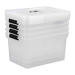 Nicesh 17.5 L Plastic Large Storage Box, Clear Latch Bin with Handle and Lid, Set of 4