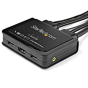 StarTech.com 2 Port HDMI KVM Switch - 4K 60Hz - Compact Dual Port UHD/Ultra HD USB Desktop KVM Switch w/Integrated 4ft Cables & Audio - Bus Powered & Remote Switching - MacBook ThinkPad (SV211HDUA4K)