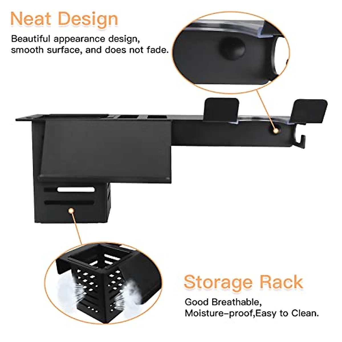 Blow Dryer and Straightener Holder, Yimerlen Hair Holder Wall Mounted Tools Organizer, Bathroom Ultifunctional Straighteners (with Mobile Phone Holder, Black)