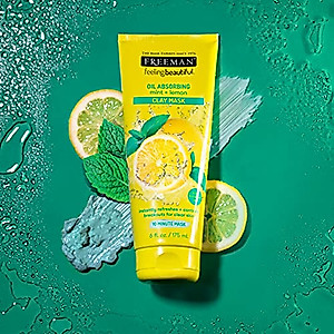Freeman Oil Absorbing Mint & Lemon Clay Mask, Facial Mask, Skincare, 6 fl oz tube/175 mL