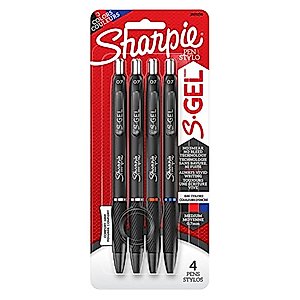 SHARPIE S-Gel, Gel Pens, Medium Point (0.7mm), Assorted Colors, 4 Count