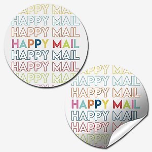 Rainbow Block Lettering Happy Mail Thank You Customer Appreciation Sticker Labels for Small Businesses, 60 1.5" Circle Stickers by AmandaCreation, for Envelopes, Postcards, Direct Mail, More!