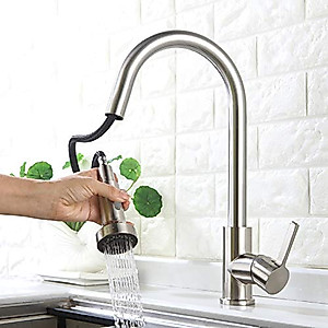 HOMELODY Pull Down Faucet Replacement Head, 2 Functions Kitchen Faucet Sprayer Head, G 1/2 Pull Out Spray Head for Kitchen Faucet, Brushed Nickel Kitchen Sink Faucet Head