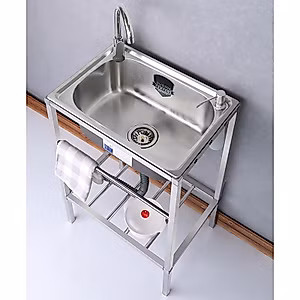 Stainless Steel Utility Sink w/Faucet, Outdoor Station for Washing, Commercial Kitchen Prep for Laundry/Backyard/Garage, with Drainboard Sinks Kit, 1 Compartment ( Color : Hot cold tap , Size : 54*40c
