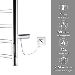 REECOO Towel Warmer Wall-Mounted Electric Towel Racks for Bathroom with Timer, Plug-in and Hardwired Options 24H Thermostatic Stainless Steel Drying Heated Towel Rack Suitable for Homes, Hotels