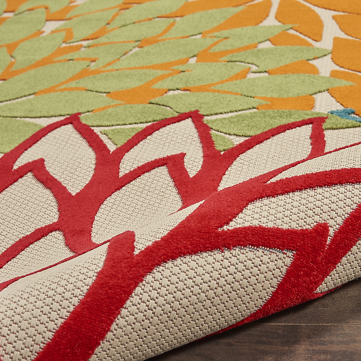 Nourison Aloha Indoor/Outdoor Green 7'10" x 10'6" Area Rug, Tropical, Botanical, Easy Clean, Non Shedding, Bed Room, Living Room, Dining Room, Deck, Backyard, Patio (8x10)