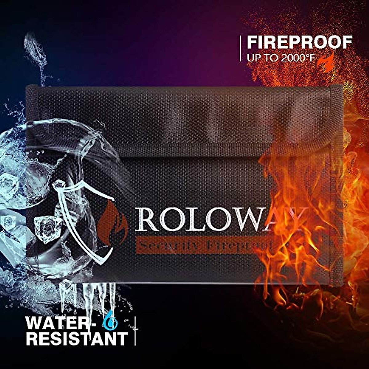 ROLOWAY Small Fireproof Bag (5 x 8 inches), Non-itchy Fireproof Money Bag, Fireproof Wallet Bag, Cash Fireproof Bag Set for Valuables - Passport, Currency & Keys (2-Pack)