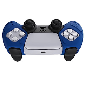 PlayVital Mecha Edition Blue Ergonomic Soft Controller Silicone Case Grips for ps5, Rubber Protector Skins with Thumbstick Caps for ps5 Controller - Compatible with Charging Station