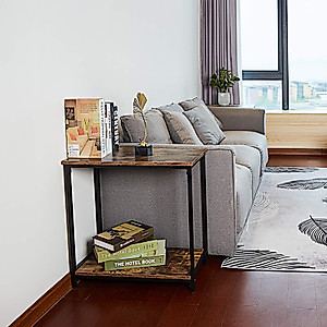 Tianlang Narrow Side Table, Slim End Table with Storage Shelf, 2 Tier Sofa Table, Wooden Industrial Table for Small Space Living Room Kitchen, Stable Metal Frame, Retro Brown LJET010F