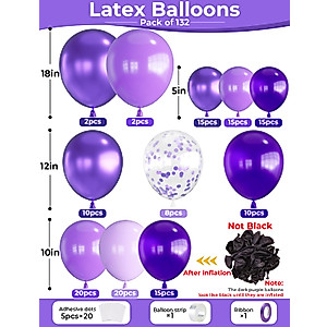 Purple Balloons Garland Arch Kit,132pcs Lavender Lilac Balloons Different Sizes 18/12/10/5 Inch,Pastel Purple Balloons for Graduation Birthday Baby Shower Wedding Party