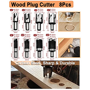 SHITIME 34 Pack Wood Working Chamfer Drilling Tools, 6 Countersink Drill Bit Set, 7 Counter Sinker Drill Bit Set, 8 Plug Cutters for Wood, 8 Drill Stop Bit Collar Set and 3 Step Drill Bits.