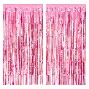 xo, Fetti Decorations Hot Pink Iridescent Fringe Foil Curtain - Set of 2 | Bachelorette Party Bridal Shower Backdrop, Wedding, Birthday Photo Booth