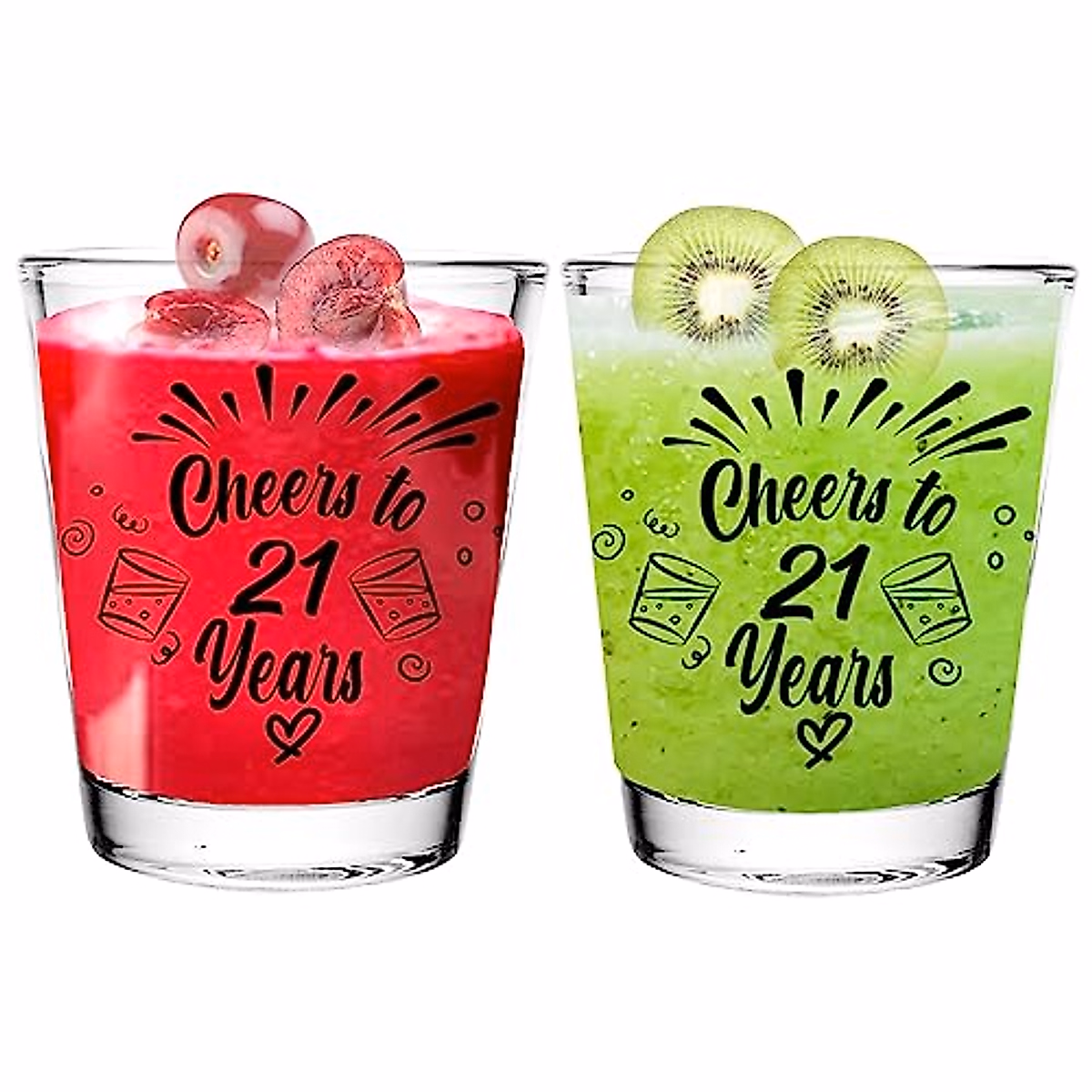 BISYATA 21st Birthday Gift - 21st Birthday Party Decorations for Her or Him - Cheers to 21 Years Shot Glasses Set of 2 - CLEAR 2oz - With Gift Box
