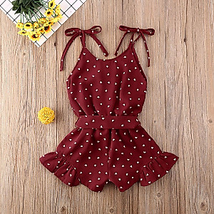 Toddler Kid Baby Girl Strap Sleeveless Romper Halter Heart Jumpsuit Bodysuit Shorts Overalls Summer Outfits Set (Black,1-2T)