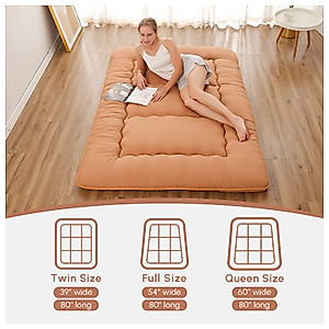 Zelladorra Japanese Floor Mattress, Futon Mattress with Portable Storage Bag and Washable Cover, Roll Up Mattress Thick Tatami Mattress Suitable for Camping, Guest Room, Light Coffee, Twin