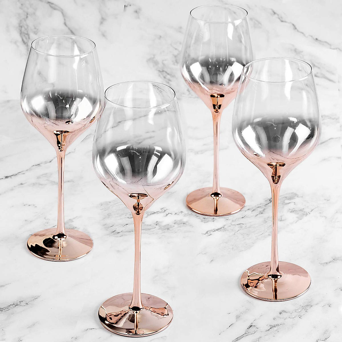 MyGift White Wine Glasses Set of 4, Ombre Rose Gold Colored Wine Glasses Stemware