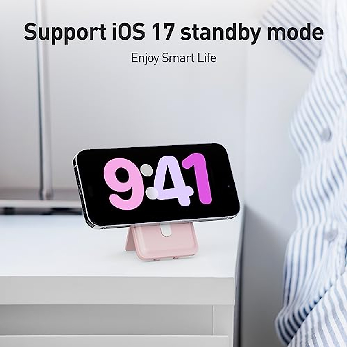 iWALK MAG-X Magnetic Wireless Power Bank with Stand, 5000mAh Portable Charger with USB-C Port & LED Display, Ergonomic Grip Design Battery Pack Compatible with iPhone 15/14/13/12 Series,For iOS17 Mode