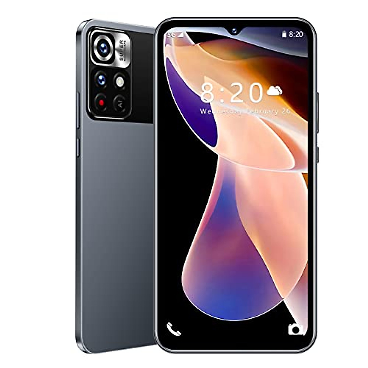 6.1 Inch Screen Smart Phone, Black Stylish Appearance M4 Pro Phone Ultra Thin for Daily Life (US Plug)