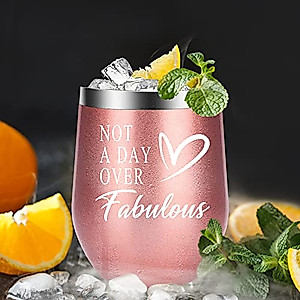 WONDAY Birthday Gifts for Women, Gifts for Women, Grandma, Mom, Wife, Daughter, Sister, Friends, 12 OZ Stainless Steel Wine Tumbler with Lid and straw. (RoseGold)